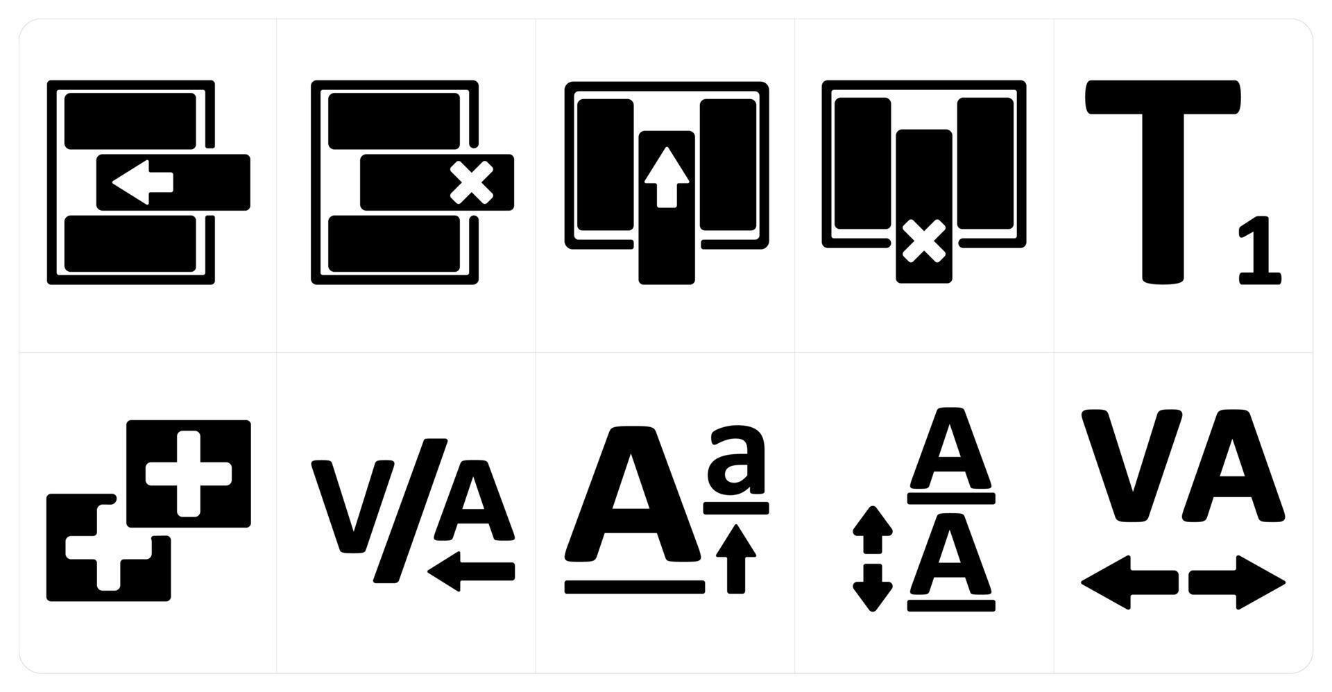 A set of 10 editing tools icons as insert row, delete row, insert ...