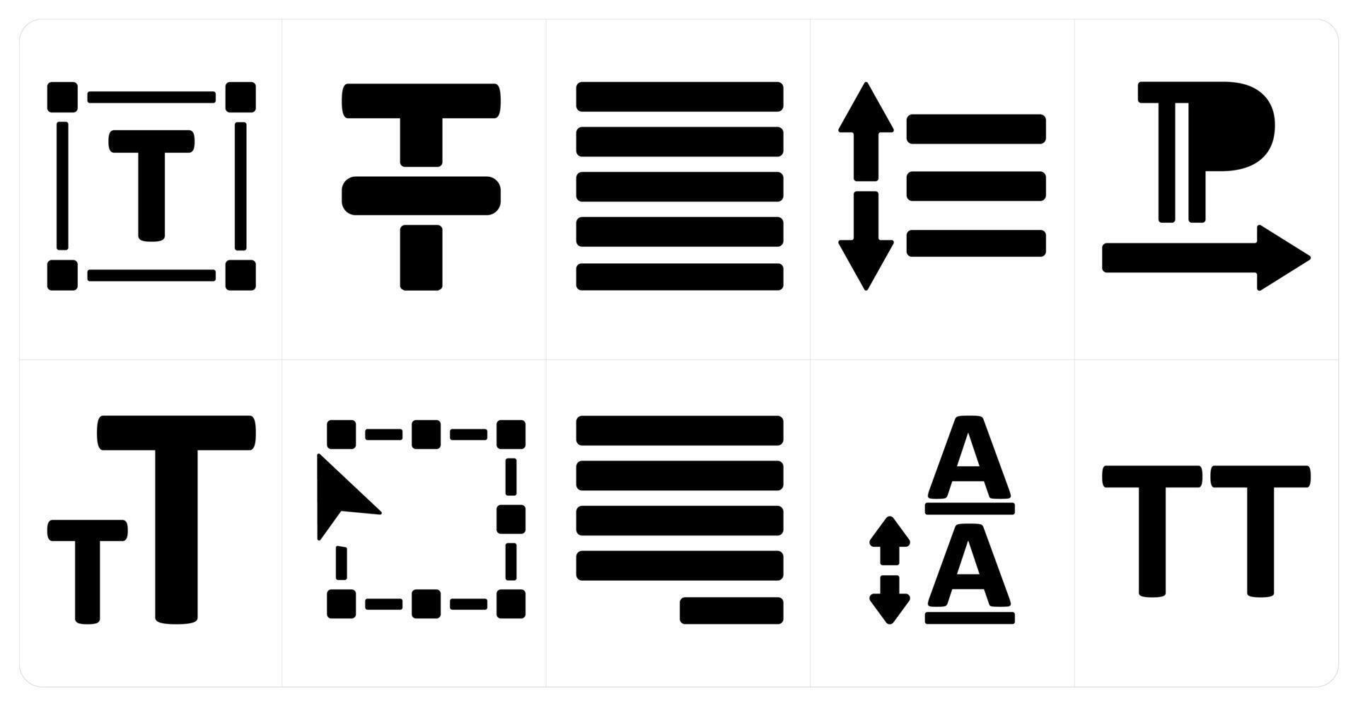 A set of 10 editing tools icons as text area, line through, justified ...