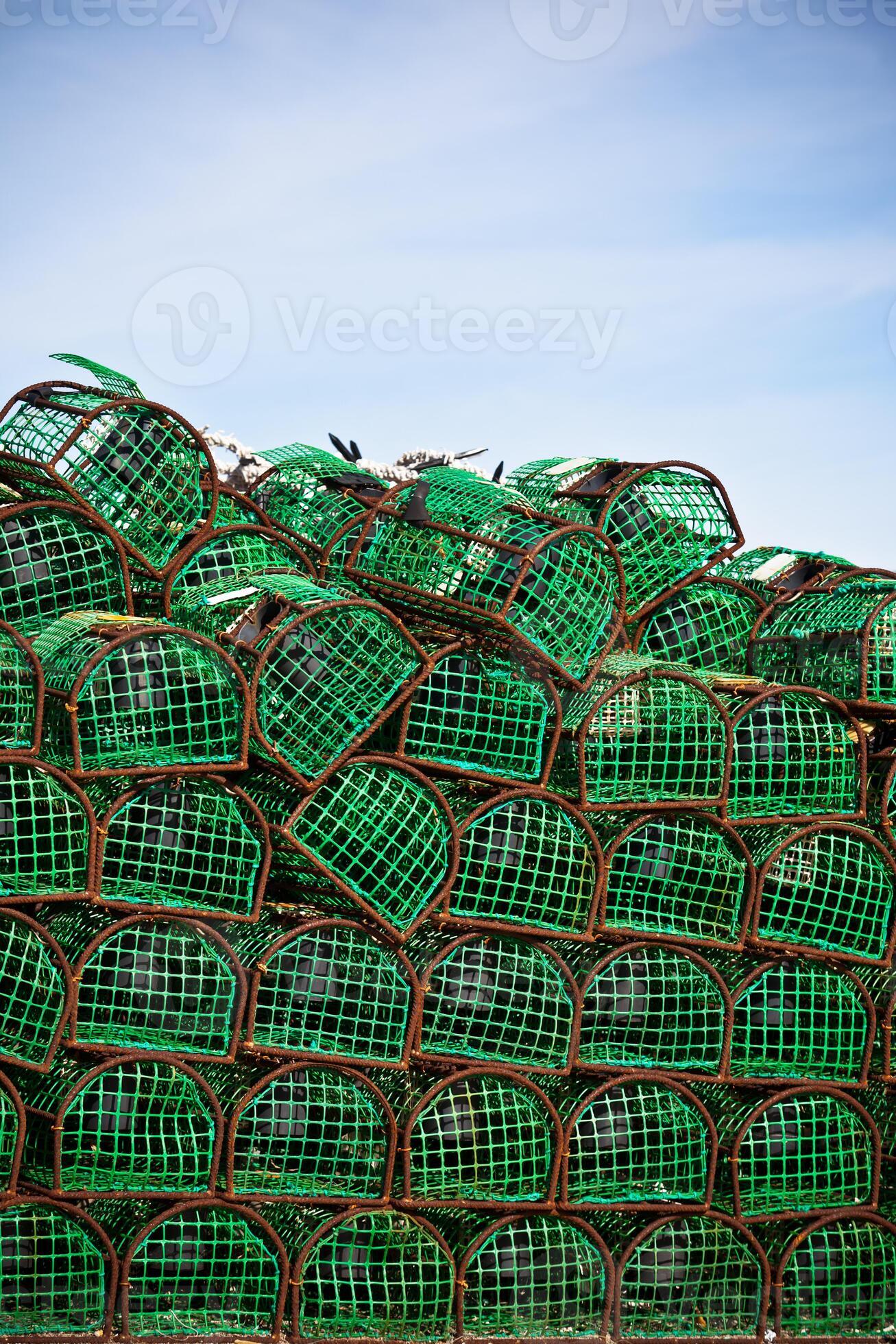 Lobster and Crab traps stack in a port 52279119 Stock Photo at Vecteezy