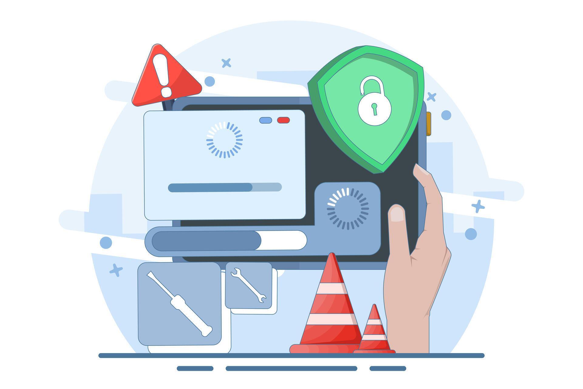 System maintenance concept, Error, Fixing problems, Device update ... System maintenance concept, Error, Fixing problems, Device update ...