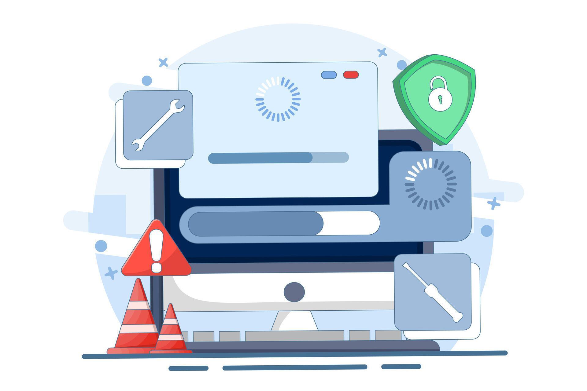 System maintenance concept, Error, Fixing problems, Device update ... System maintenance concept, Error, Fixing problems, Device update ...