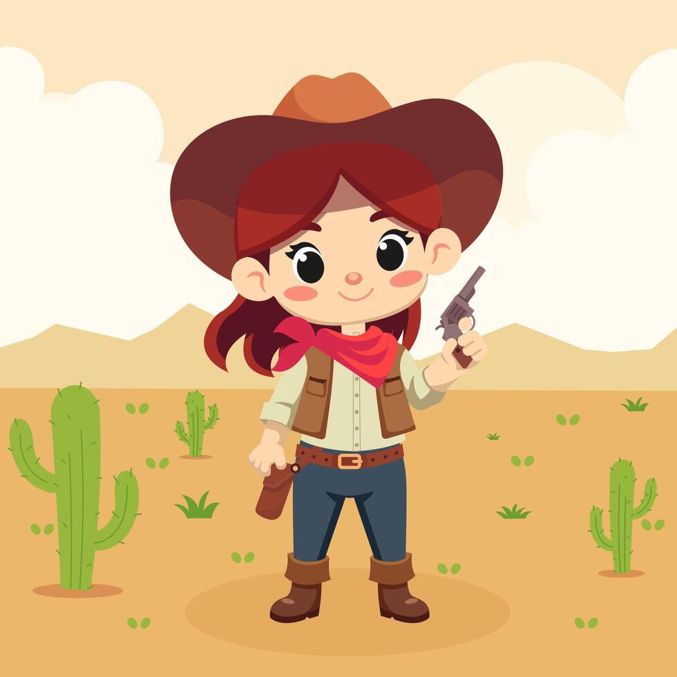 Cowgirl With Gun Cartoon Character Illustration 52310125 Vector Art At Vecteezy