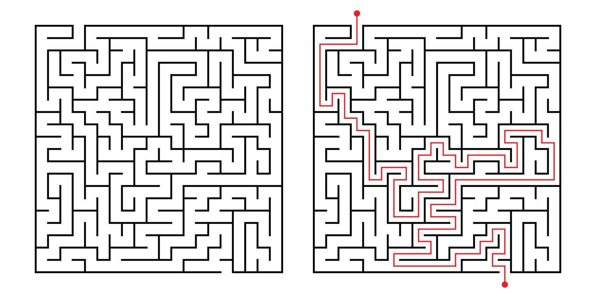 Two mazes with red arrows pointing to the right and left 52311967 ...