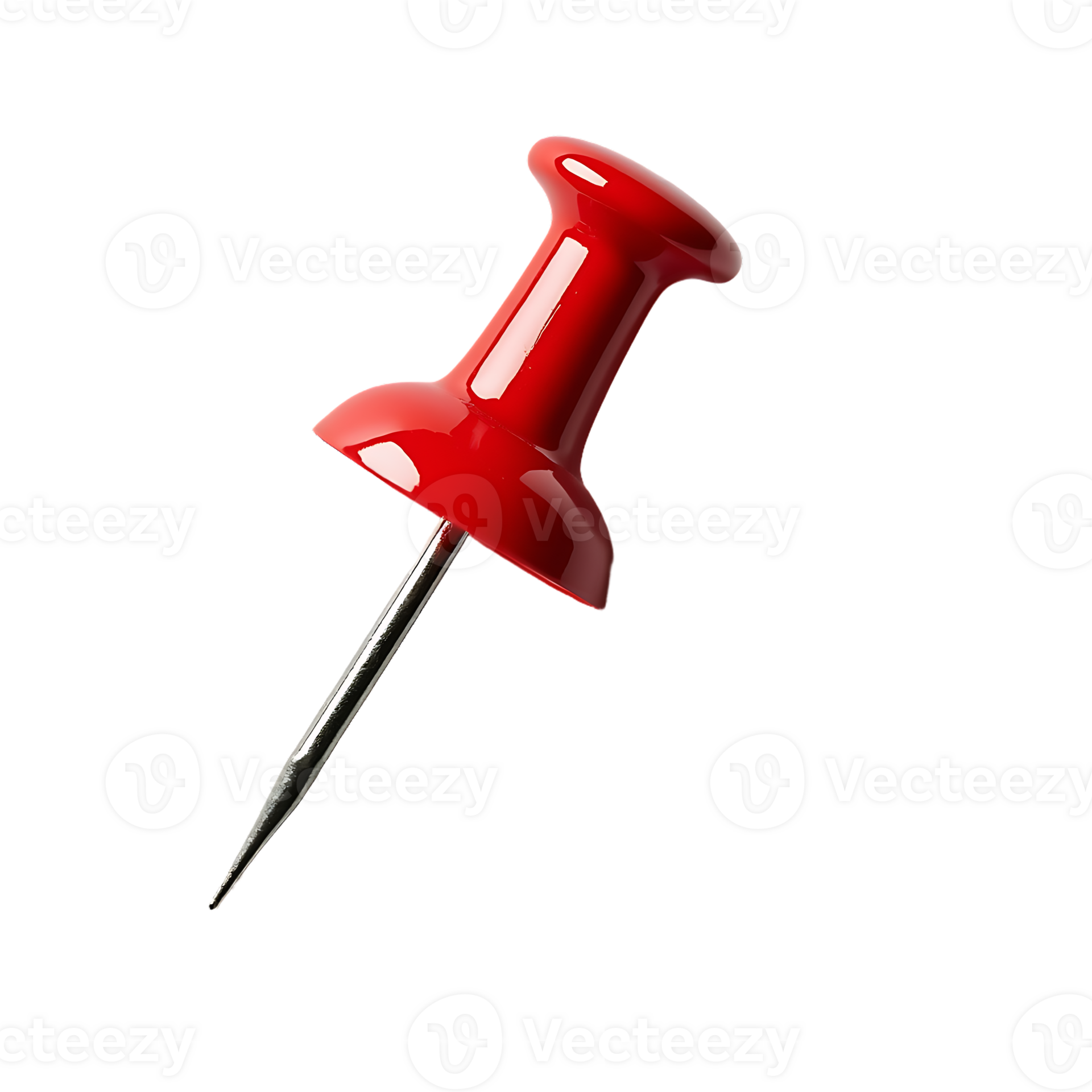 Red push pin isolated on a transparent background, perfect for use in office and organizational ...