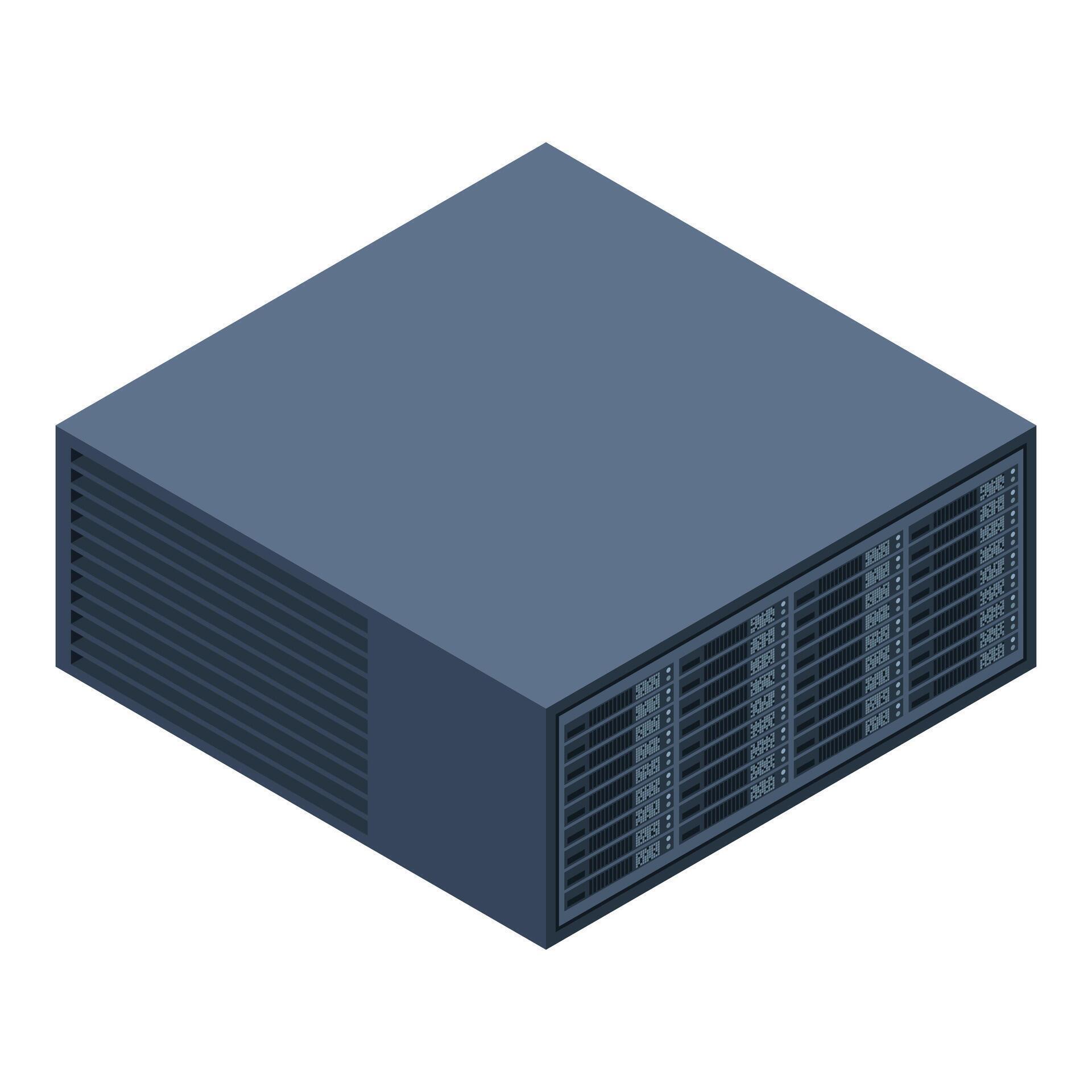 Isometric server. Server racks. Server boxes isolated. Network server room. Computer network ...