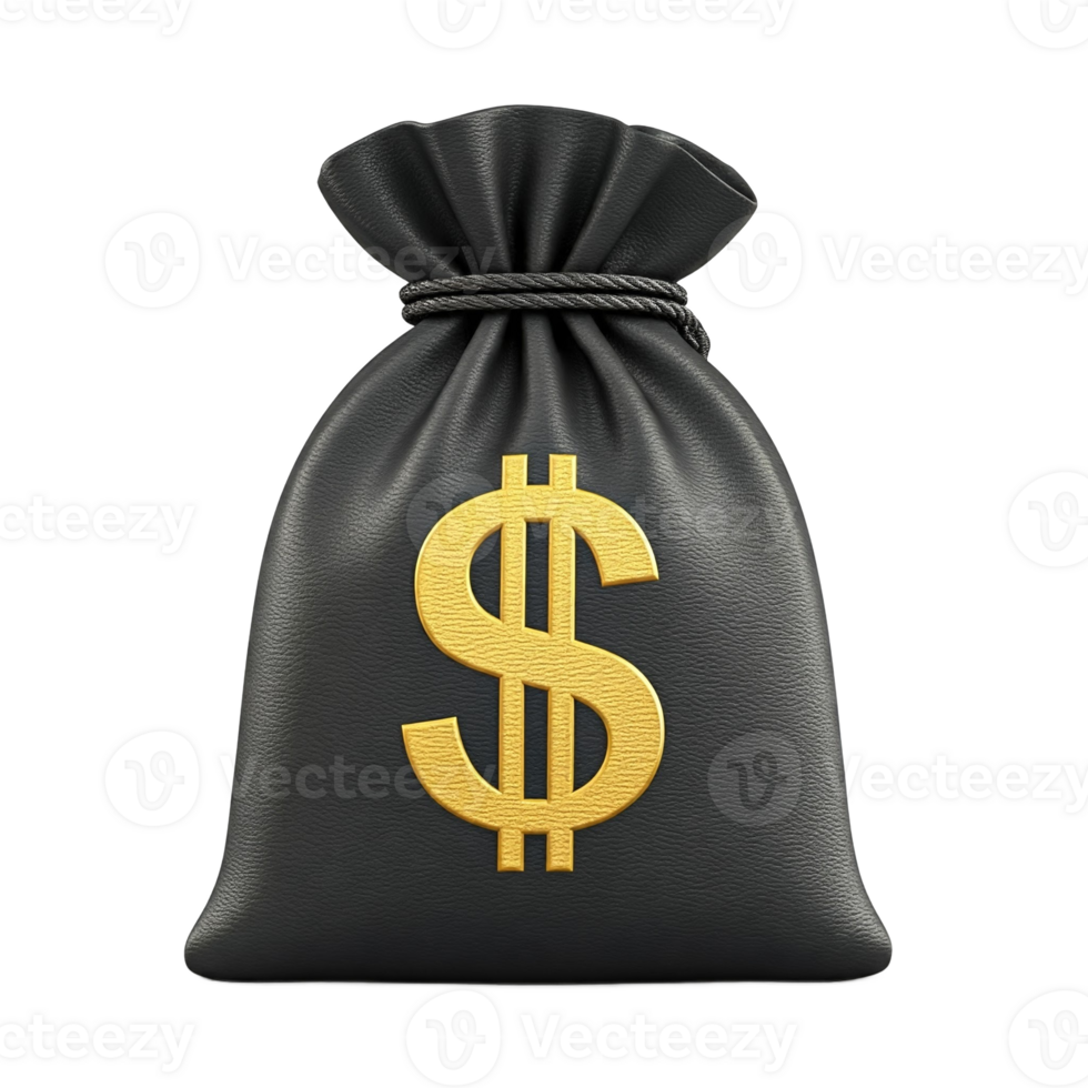 A Black Leather Bag With A Gold Dollar Sign On It 52332084 Png