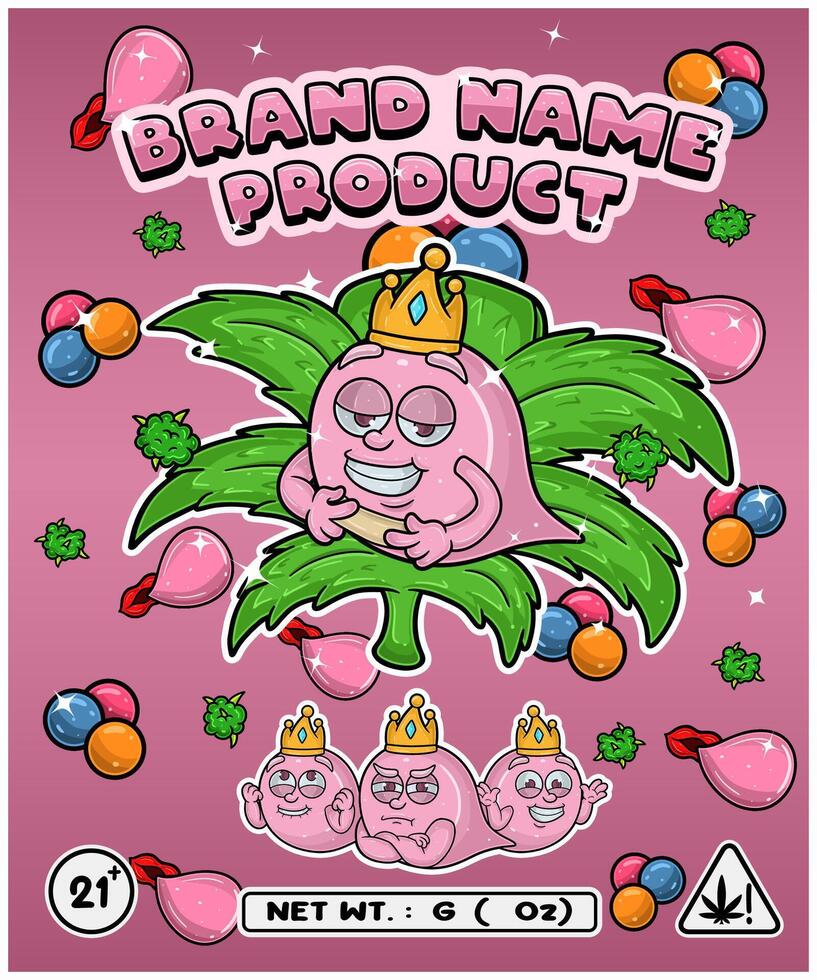 Bubble Gum Strain In Herbal Leaf And Brand Name Product Packaging For Product Label Business
