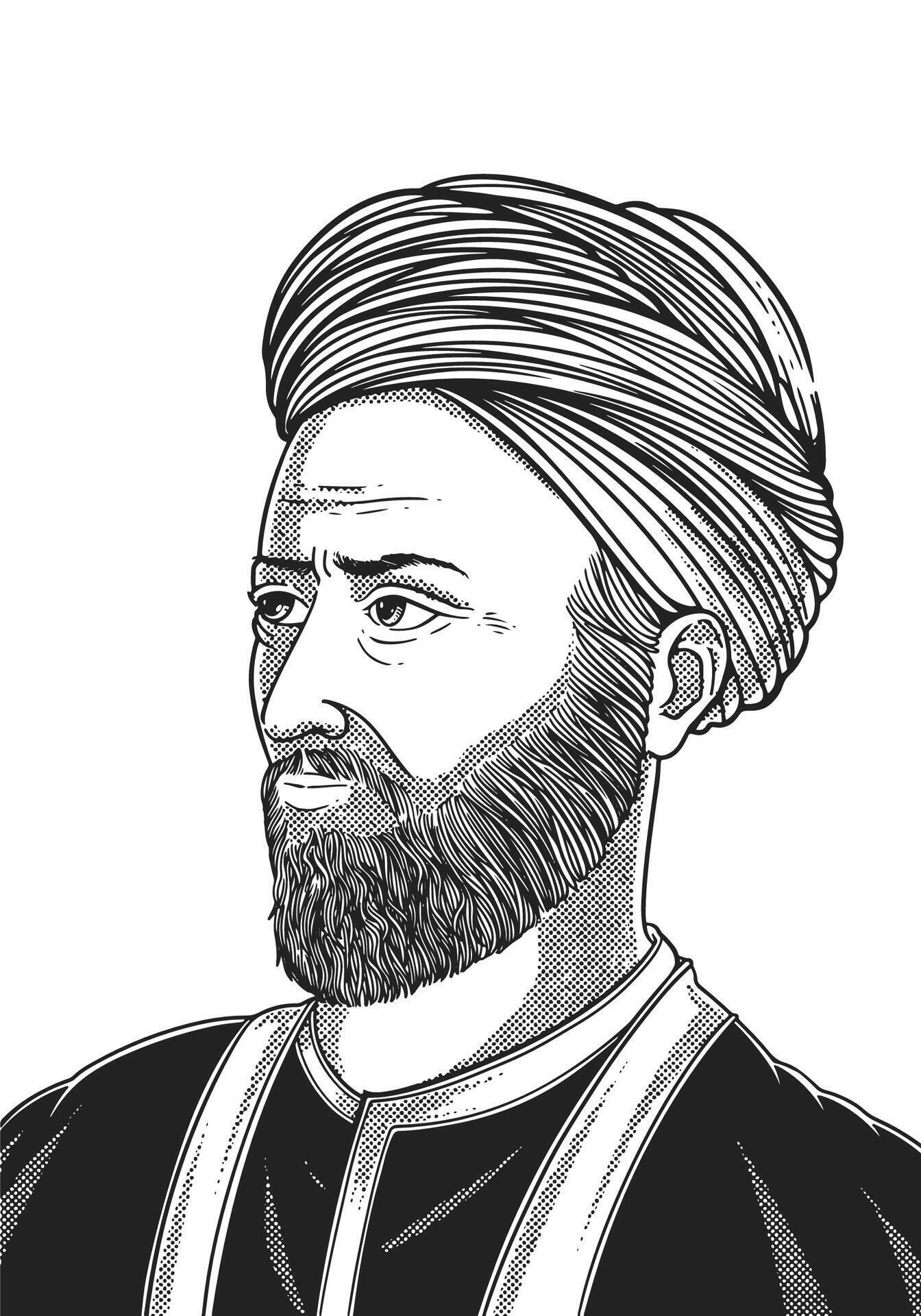 Ibn Al-Nafis 1213-1288 Hand Drawn Engraving Portrait. Physician and Discoverer of Pulmonary ...