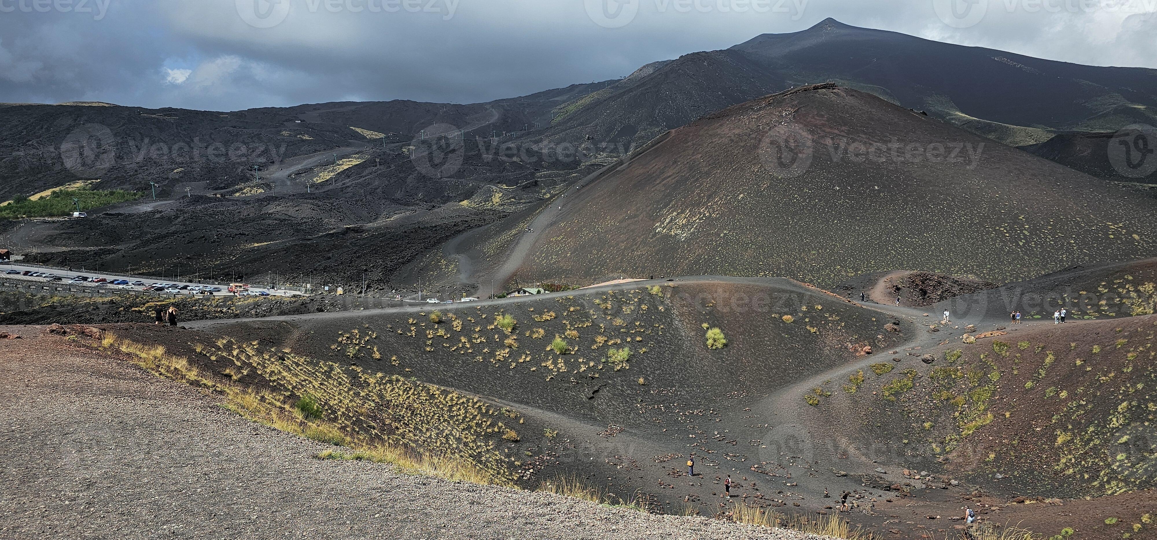 landscapes of mount etna, the active sicilian volcano. the hills and ...