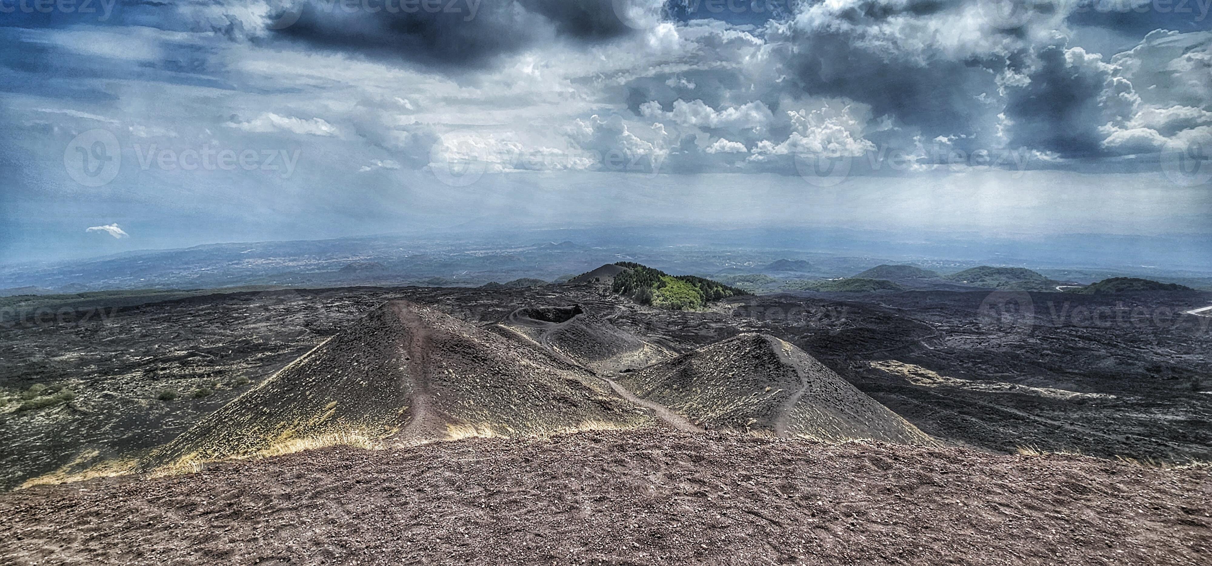 landscapes of mount etna, the active sicilian volcano. the hills and ...