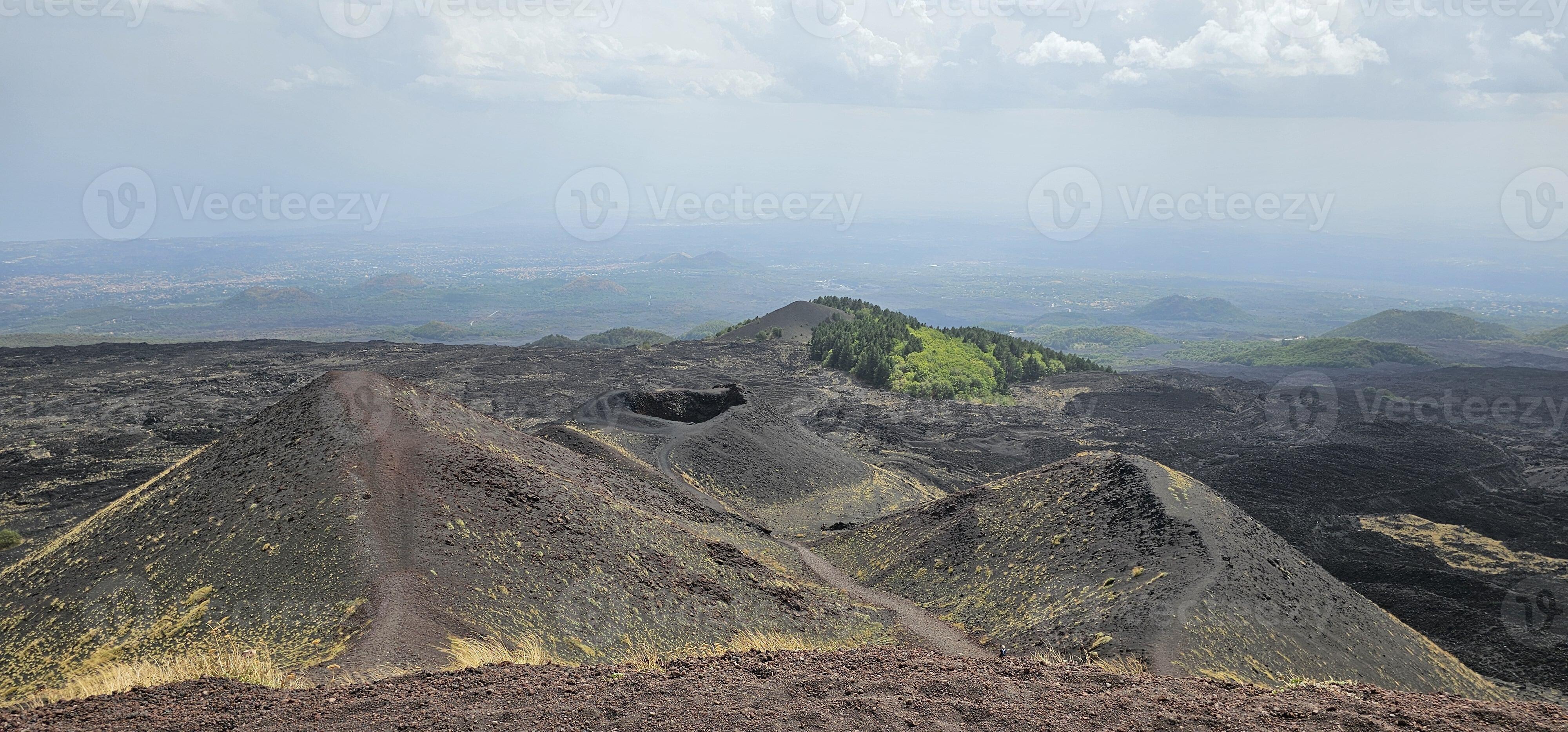 landscapes of mount etna, the active sicilian volcano. the hills and ...