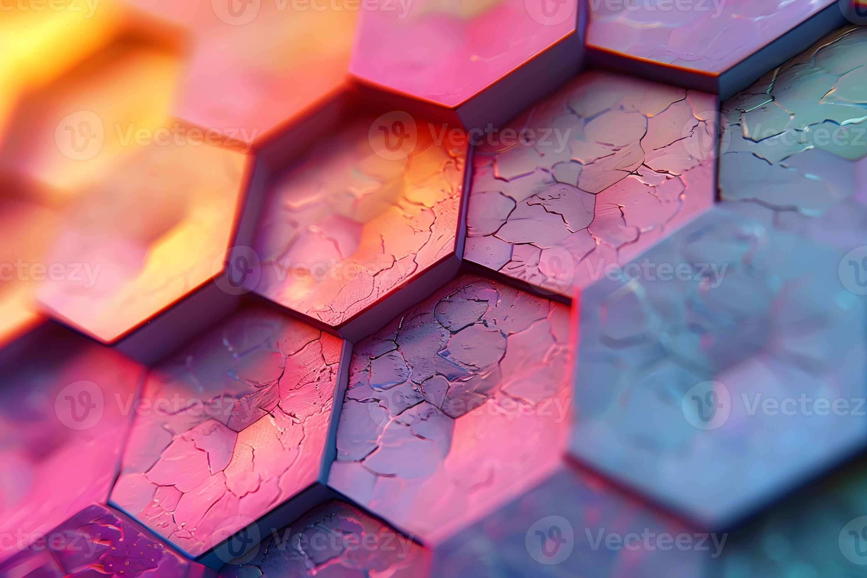 Vibrant Hexagonal Pattern with Cracked Texture in Abstract Design ...