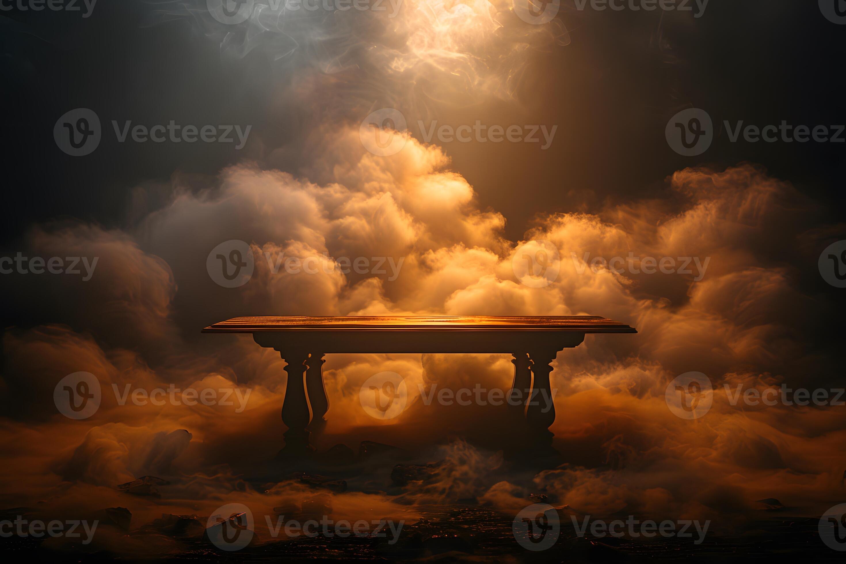 Mystical Wooden Table Amidst Dreamy Cloudscape for Artistic Decor 52397490 Stock Photo at Vecteezy