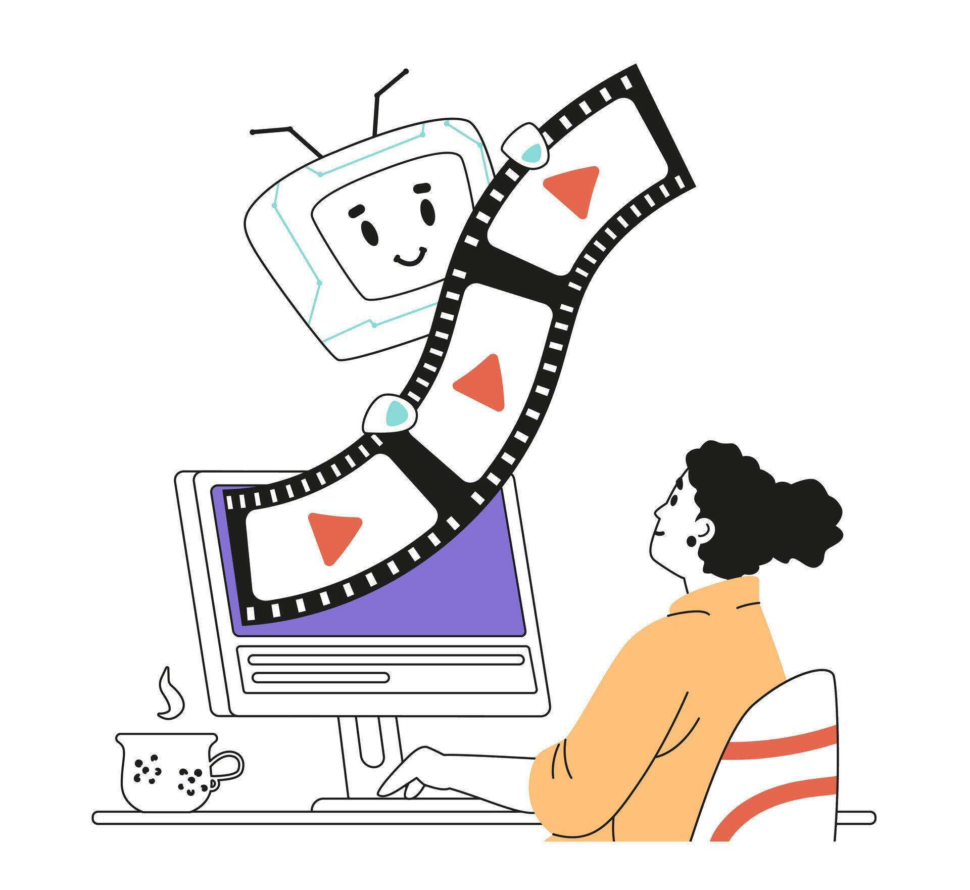 Woman motion designer using artificial intelligence for generation and editing linear concept ...