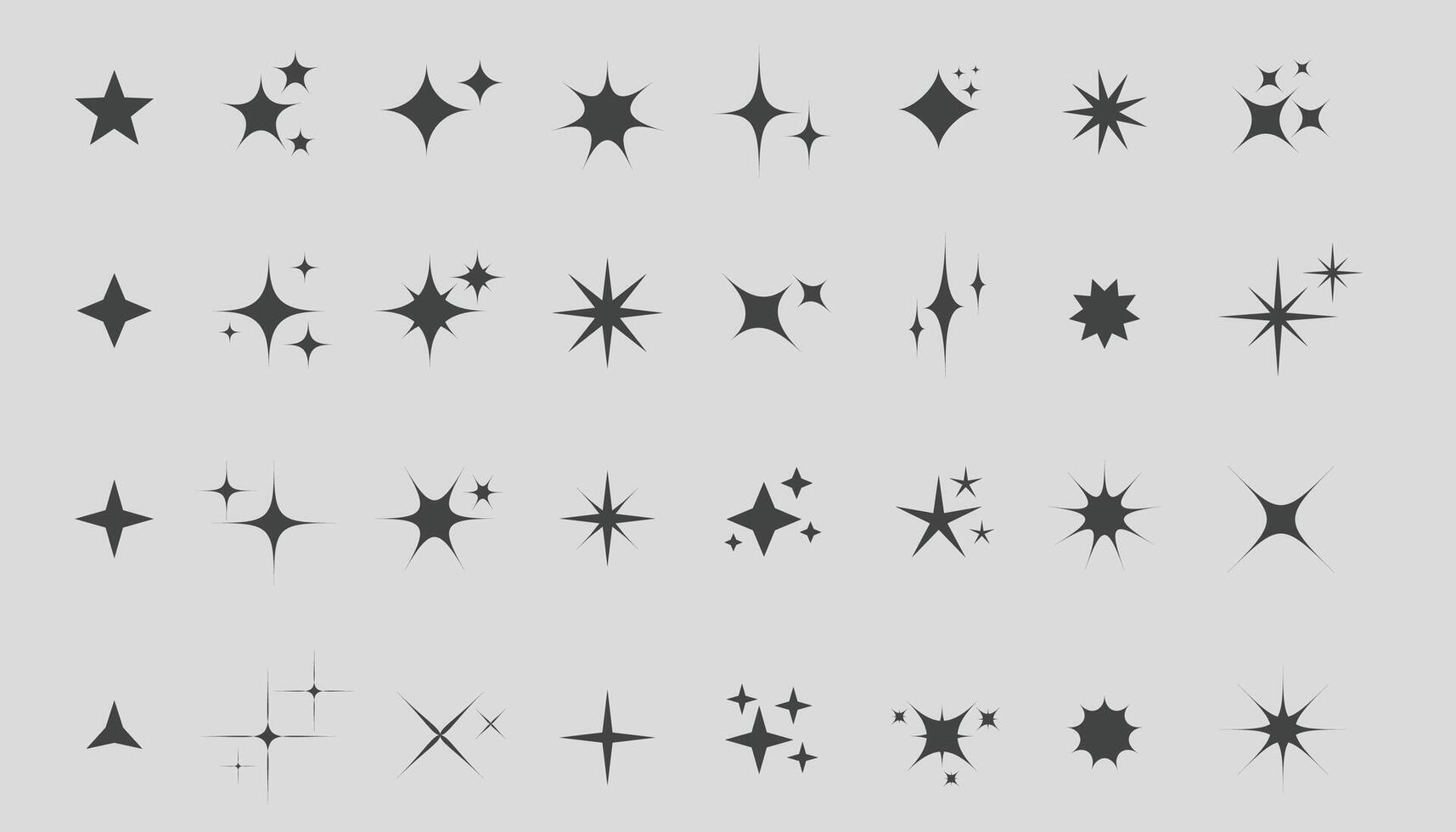 Retro futuristic sparkle icons collection. Set of star shapes. Abstract cool shine effect sign ...