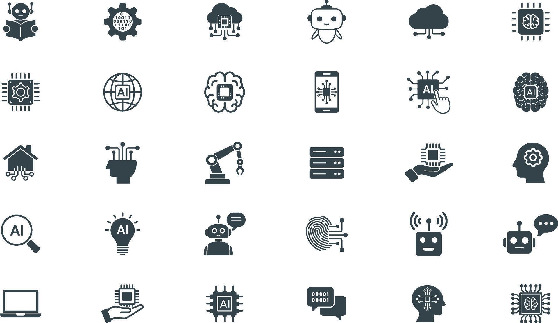 Artificial Intelligence Icons Set, Machine Learning, Automation, Data ...