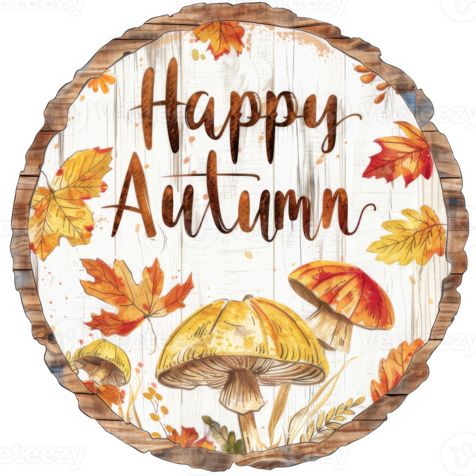 Autumnal Leaves on Wooden Happy Autumn Sign 52512704 PNG