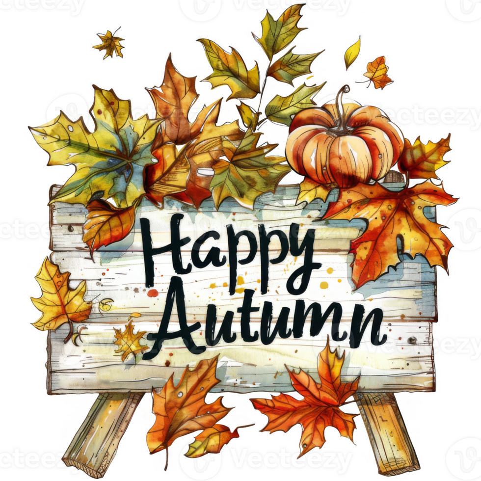 Autumnal Leaves on Wooden Happy Autumn Sign 52512710 PNG