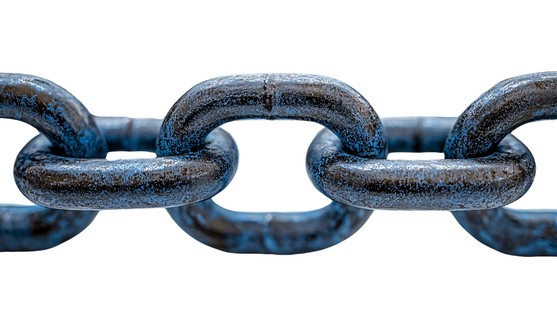 Strong Metal Chain Links Close Up Industrial Connection Security Teamwork Strength Durable Blue