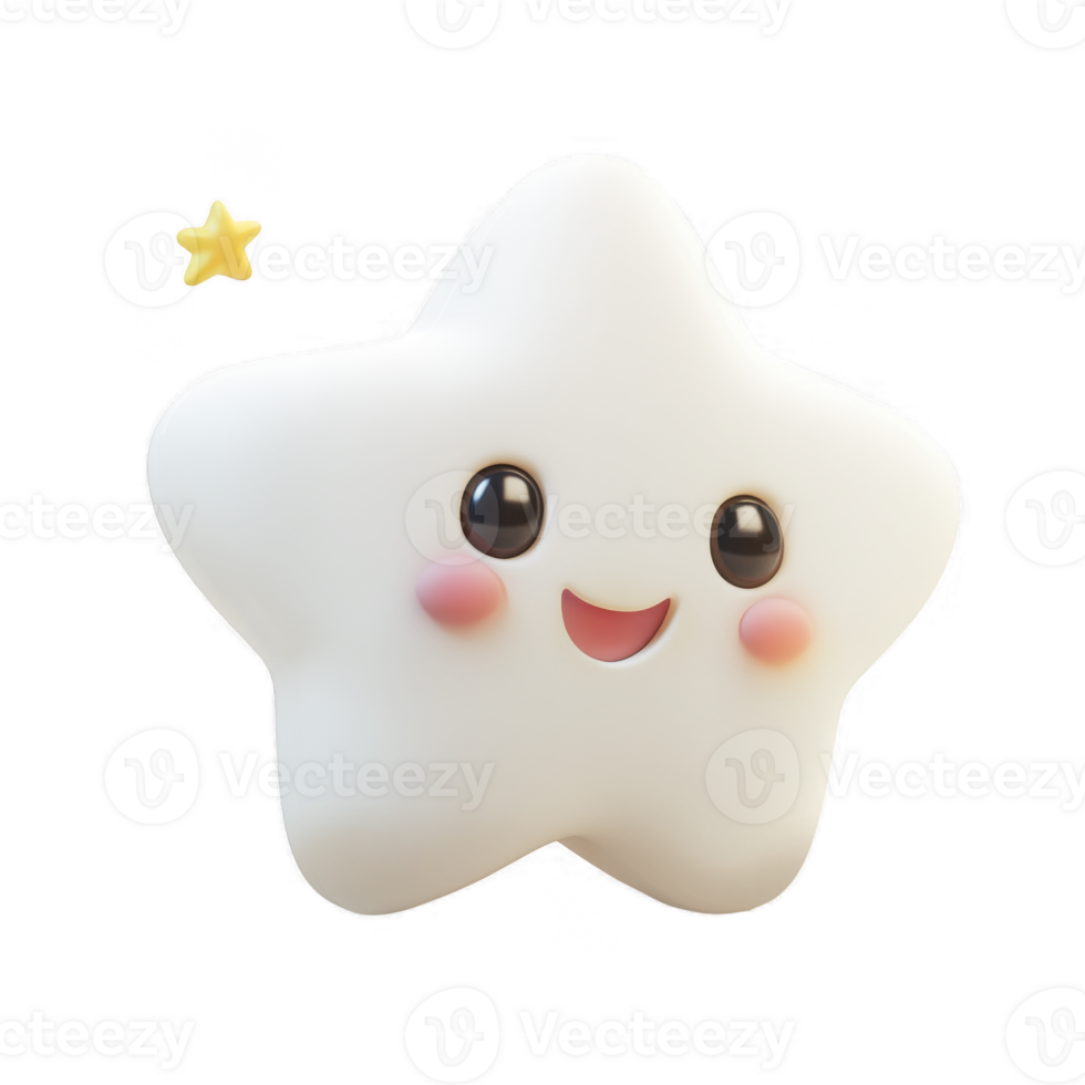 3d icon Cute smiling white star emoji character expressing happiness on transparent background ...