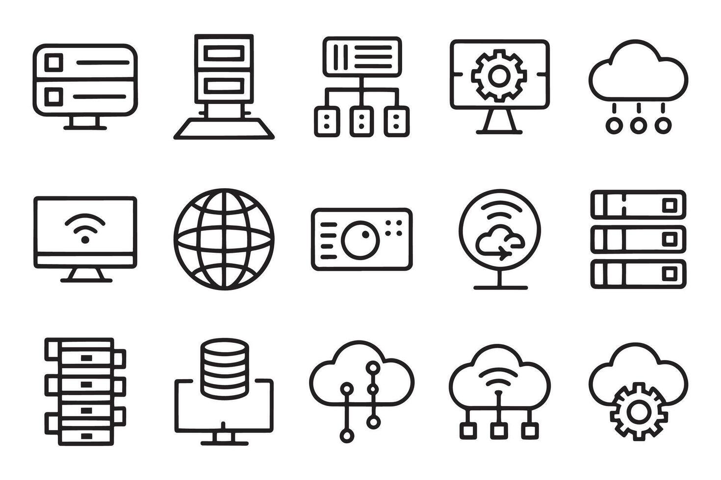 Server and Cloud service. Network and Technology related editable icon set isolated flat ...