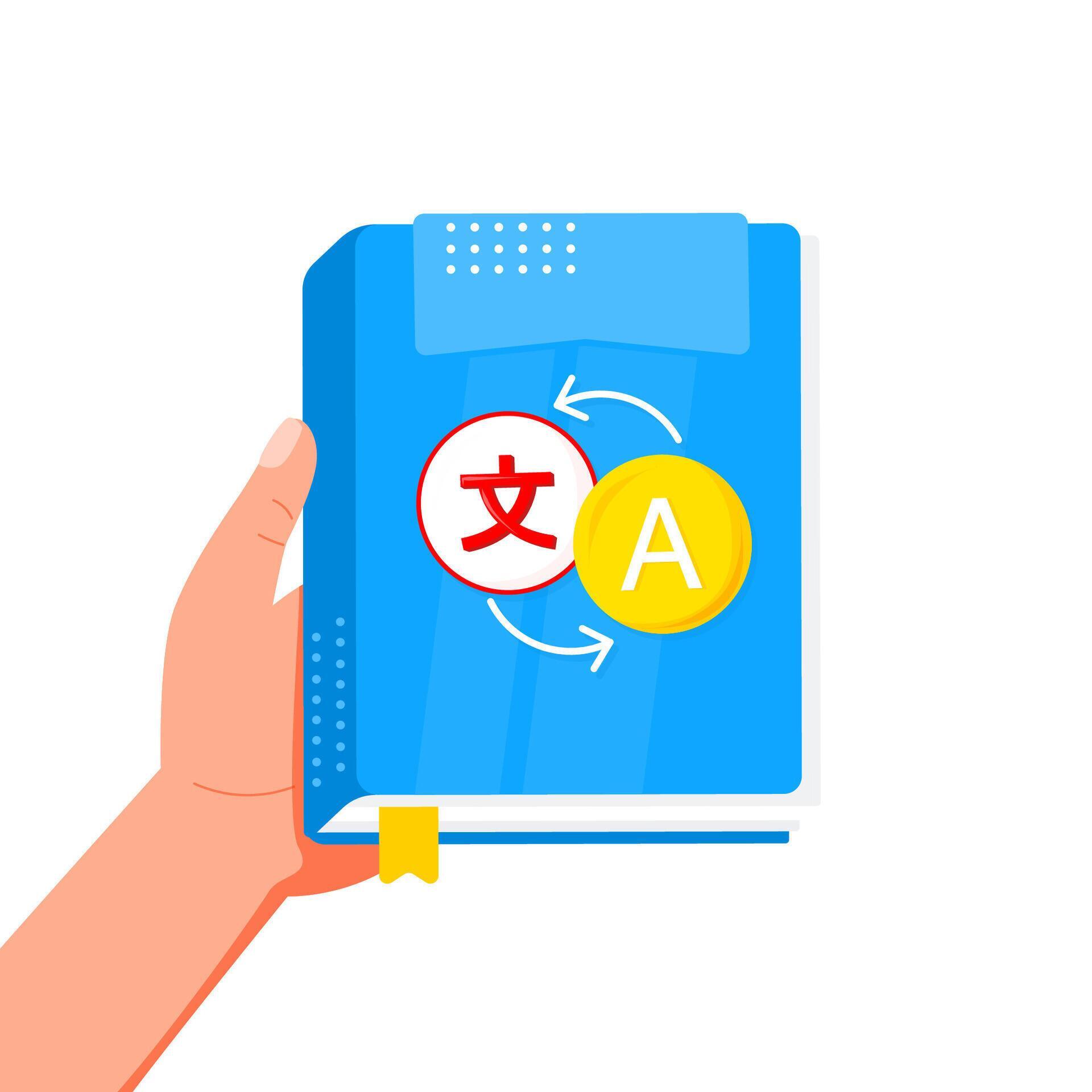 Hand Holding Book With Language Translation Symbols Learning New Language Concept 52552923
