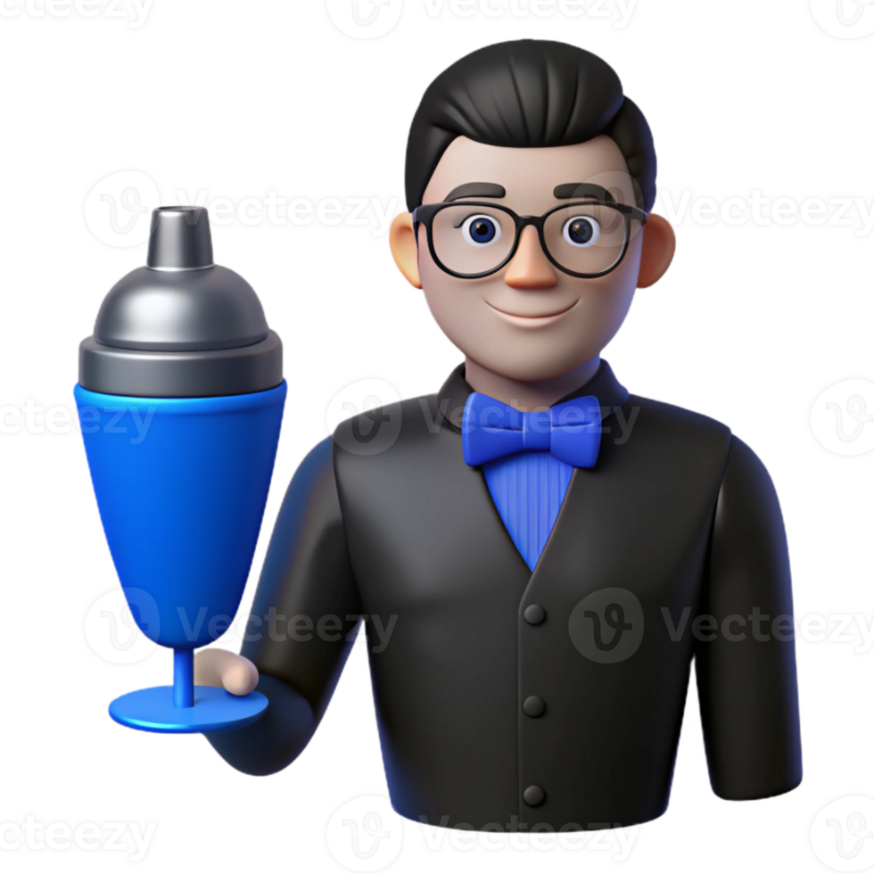 sorridente desenho animado barman segurando coquetel agitador 52554696 PNG