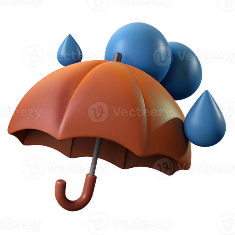 Rainy Day Protection 3D Render of Umbrella and Raindrops 52560697 PNG