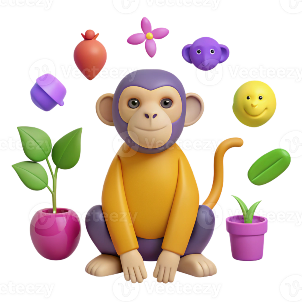 Cute 3D Monkey with Surrounding Objects 52563387 PNG Cute 3D Monkey with Surrounding Objects 52563387 PNG
