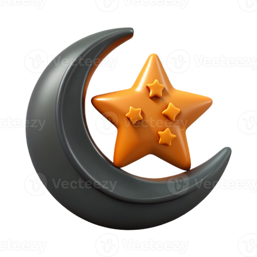 3D Render of a Crescent Moon and Star 52570627 PNG