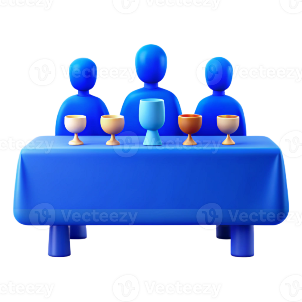 Three People Sitting At A Blue Table With Five Goblets 52570641 Png