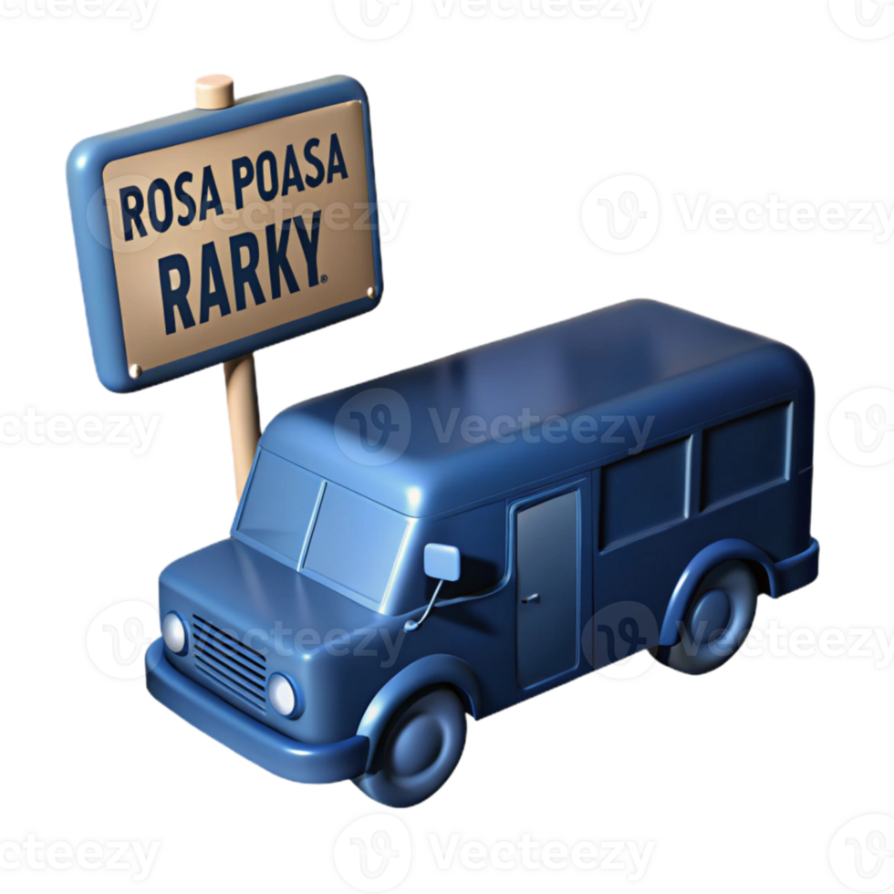 Blue Van Parked Under a Sign 52573836 PNG