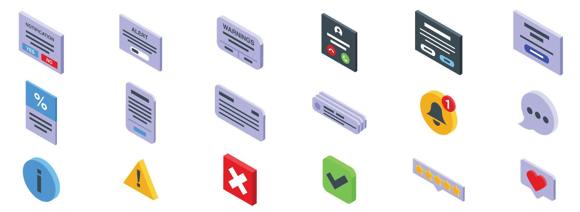 Alert box ui icons set. Notification icons showing different types of messages and alerts ...