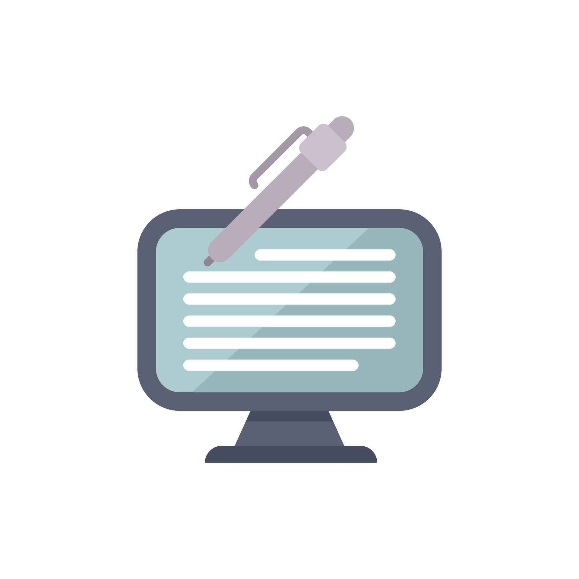 Pen writing on computer screen, digital content creation concept ...