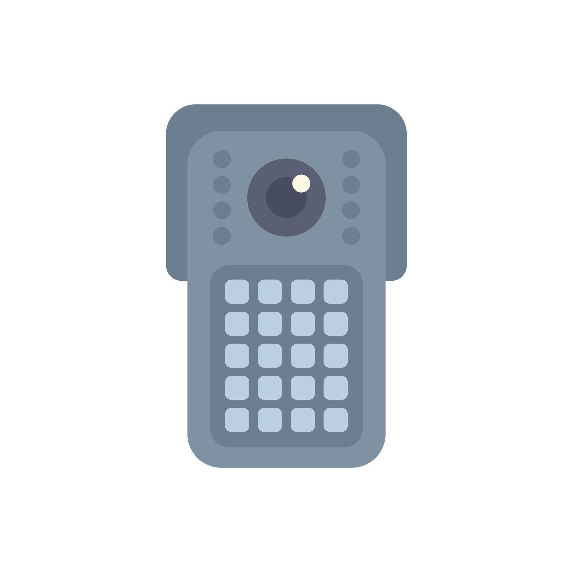 Modern intercom device with camera and buttons is hanging on wall ...