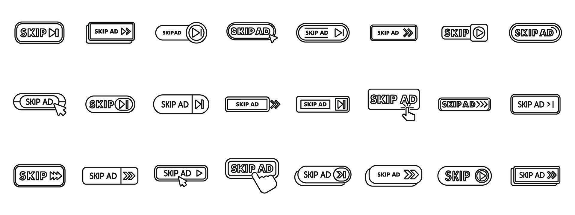 Skip ad icons set. Set of skip ad button icons showing user is skipping ads 52598285 Vector Art ...