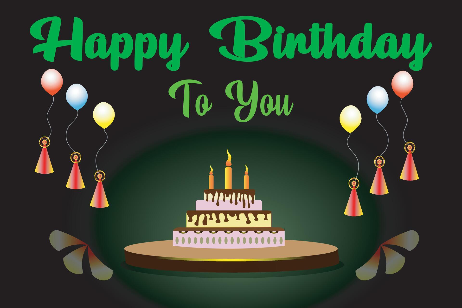 Happy birthday celebration background and stage design with colorful balloon and cake design in ...
