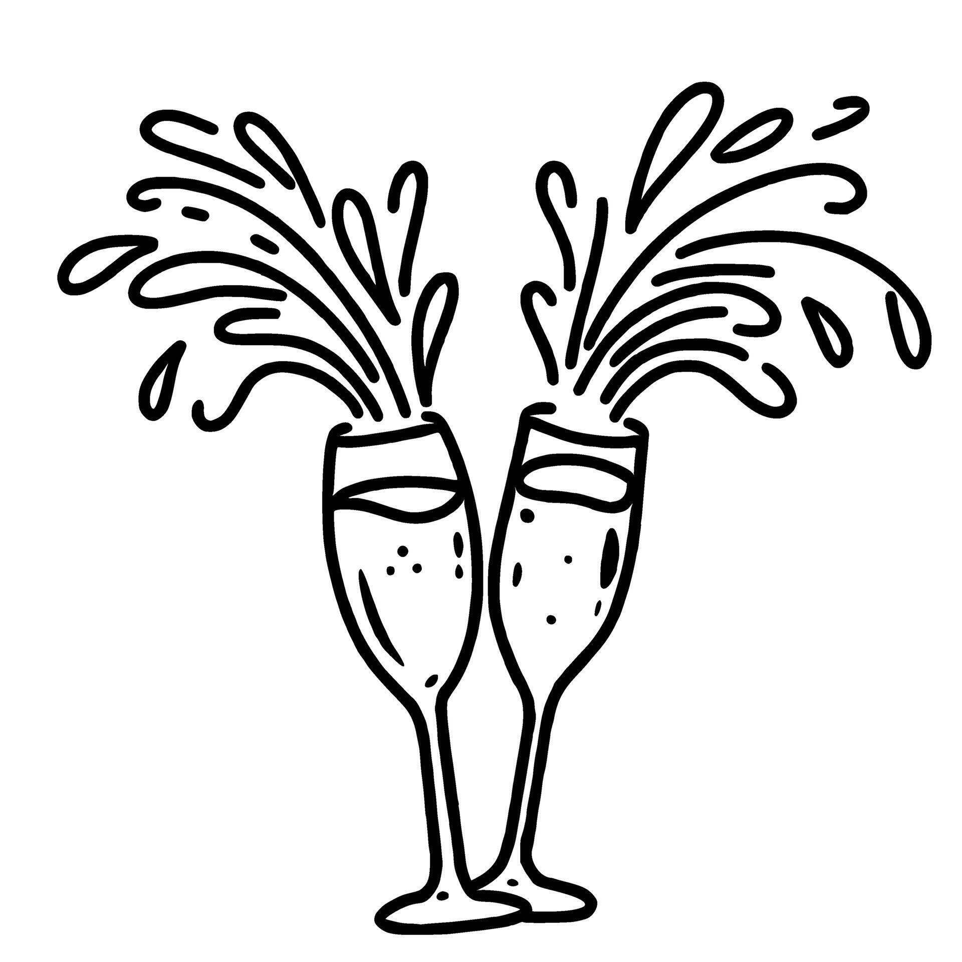 Champagne glasses clink Hand drawn New Years Eve Celebration party ...