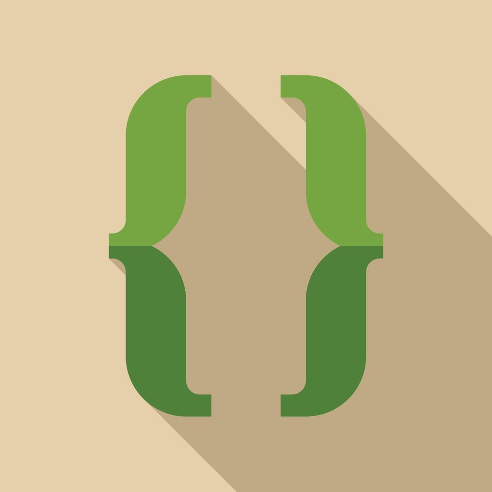 Green curly brackets programming syntax symbol with long shadow ... Green curly brackets programming syntax symbol with long shadow ...