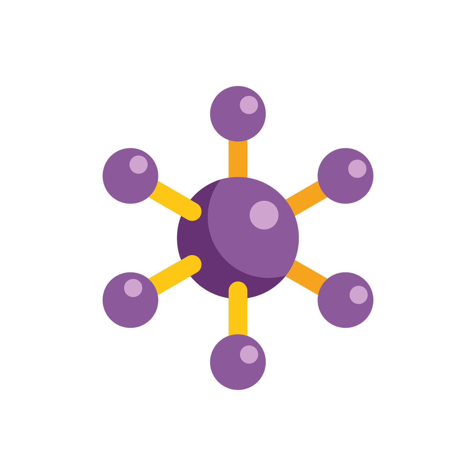Purple atom particle with six electrons orbiting around nucleus icon 52620976 Vector Art at Vecteezy