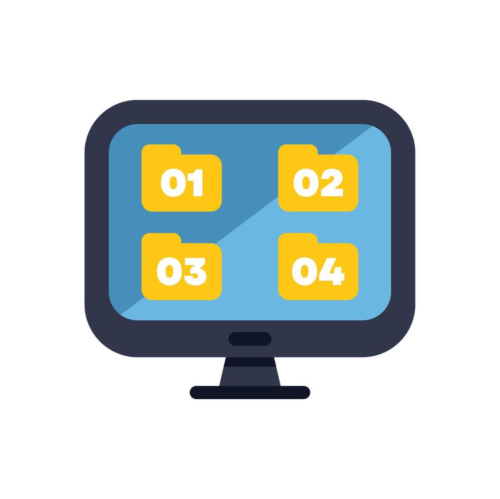Computer monitor displaying four folders containing data files 52621132 Vector Art at Vecteezy