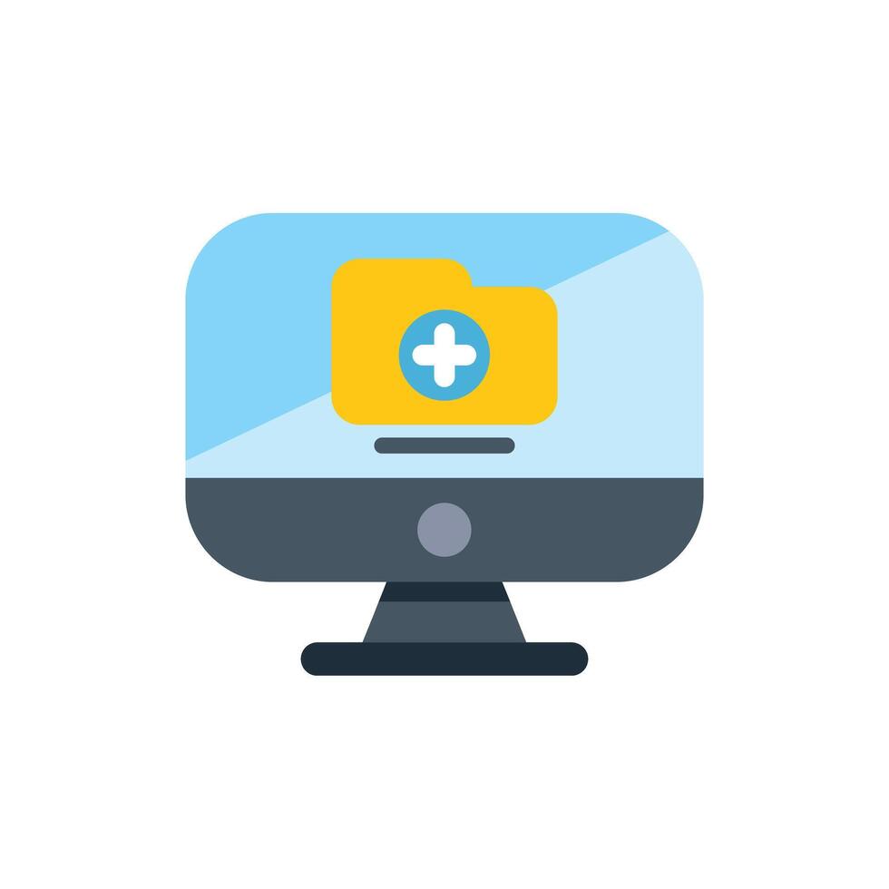 Computer monitor displaying medical folder icon representing online healthcare system 52625059 ...