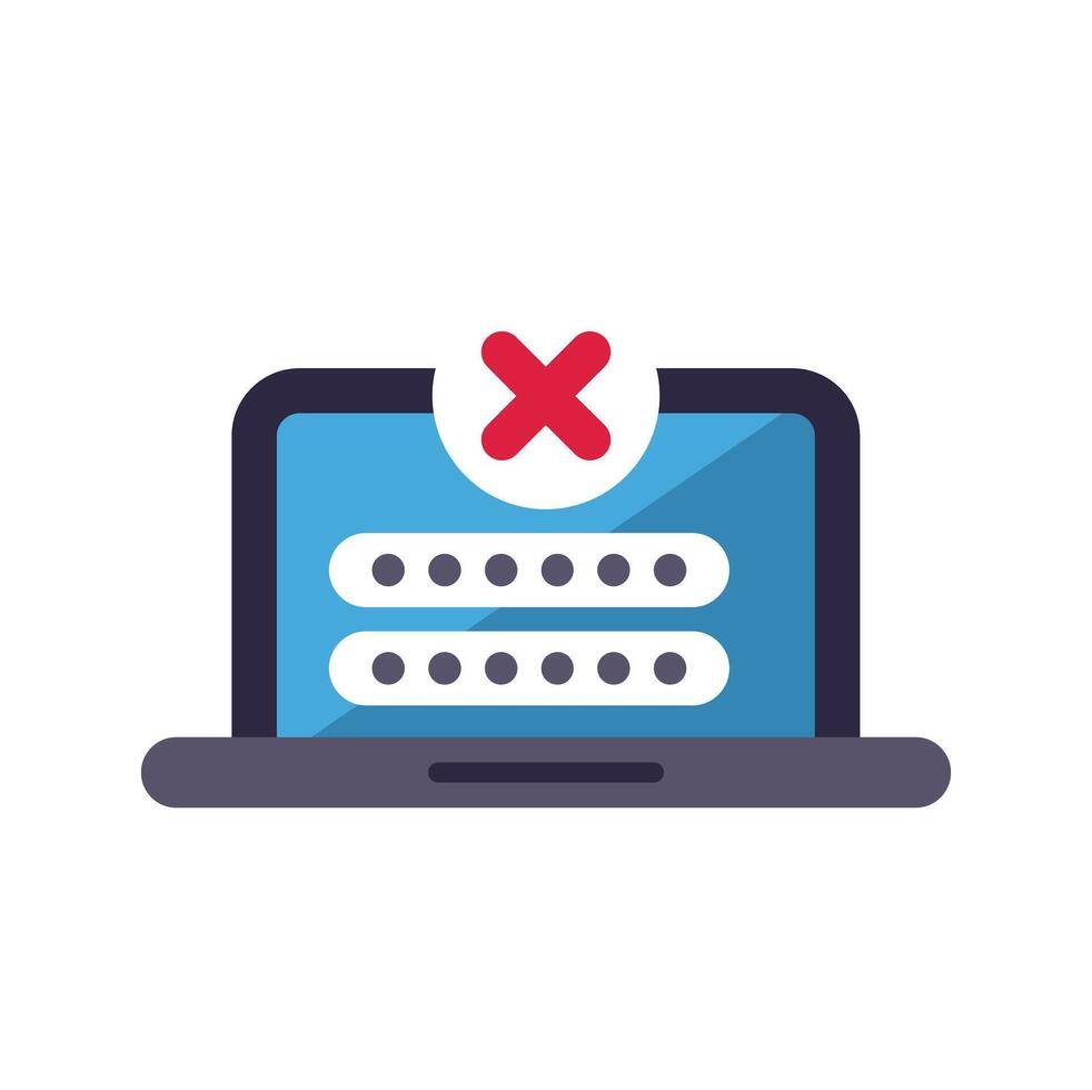 Laptop Showing Wrong Password Notification On Screen With Cross Mark