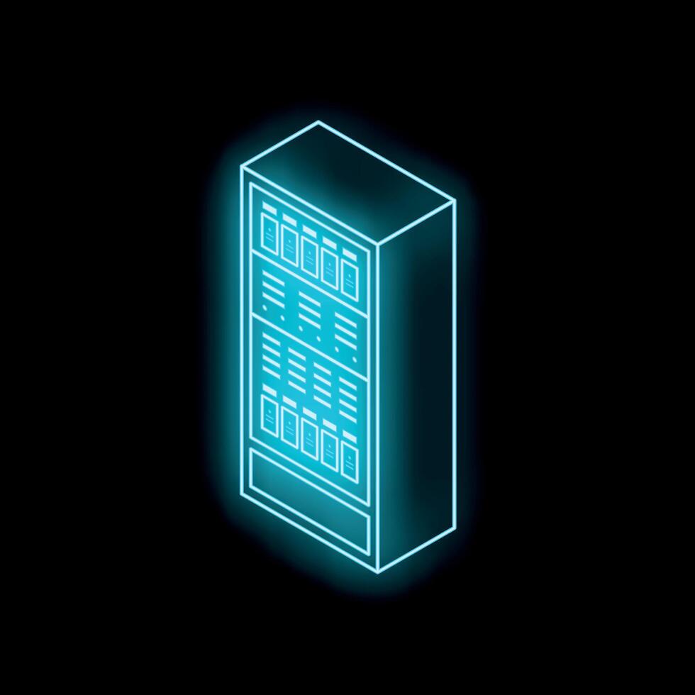 Glowing neon server rack icon on dark background representing data storage 52633379 Vector Art ...