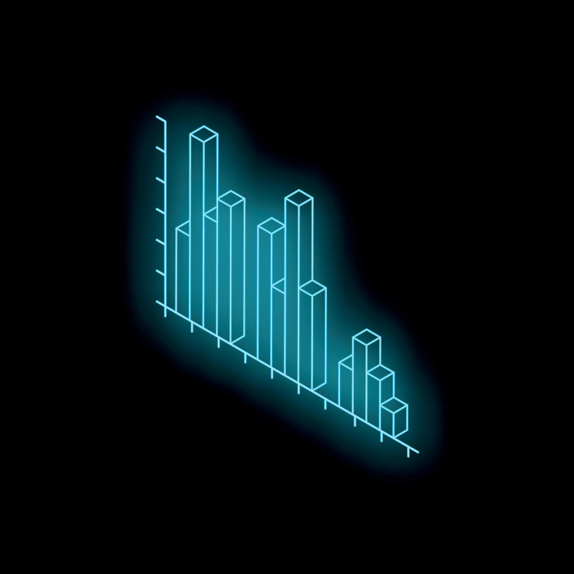 Blue neon bar chart showing decrease on black background 52634992 ...