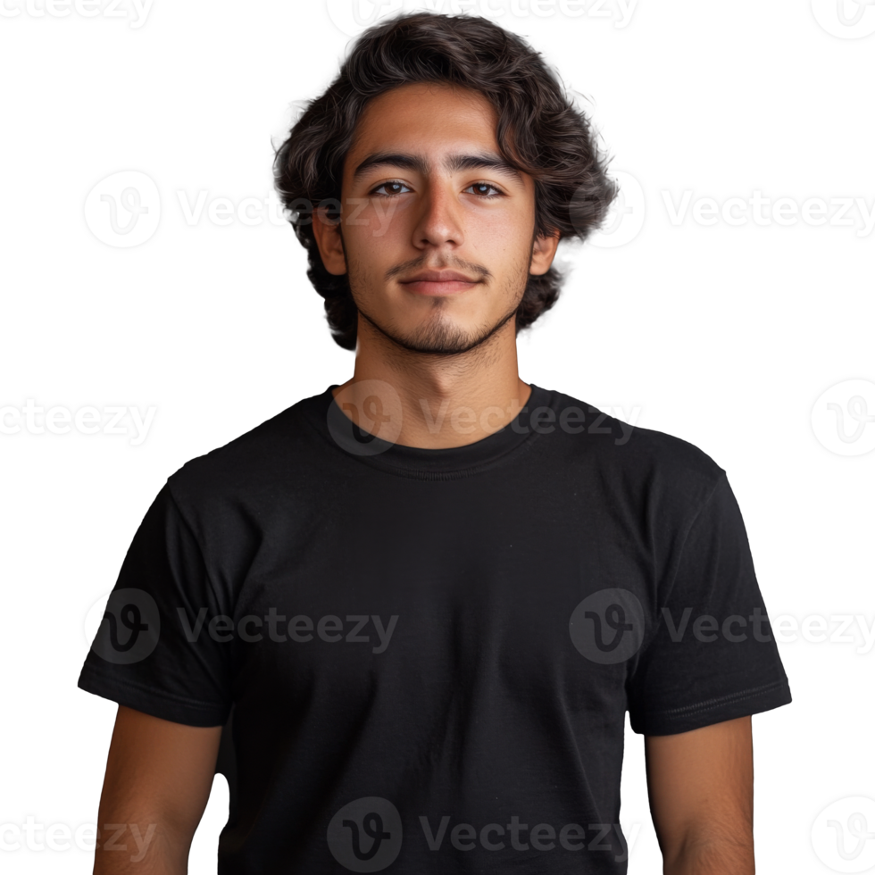 Confident young man in black t shirt indoors 52648224 PNG