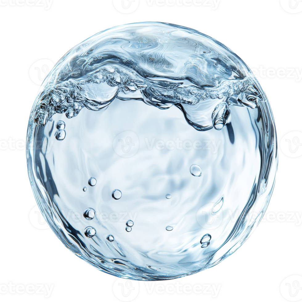 Clear water sphere with bubbles sparkling in light 52649087 PNG