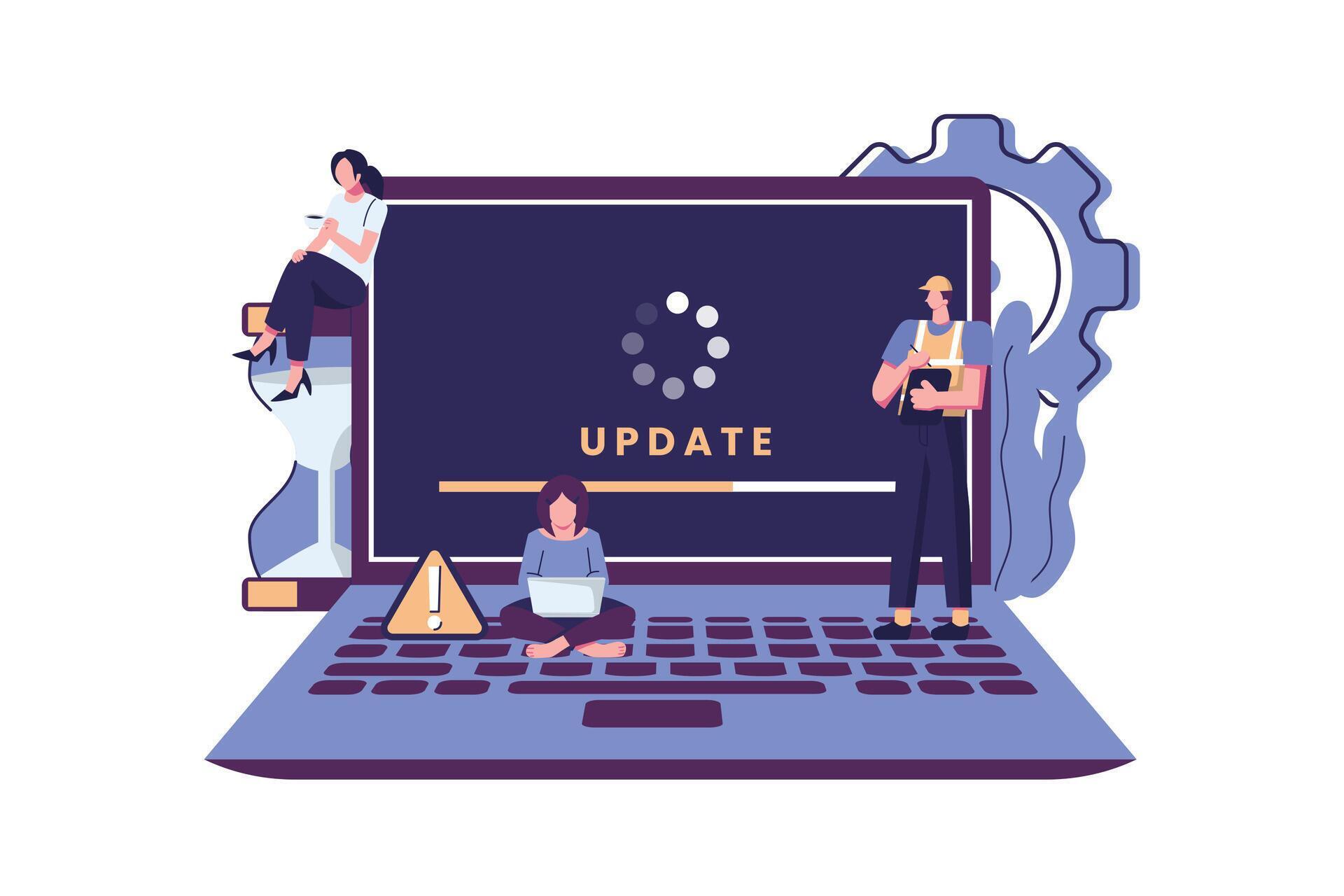 Tiny Programmers Upgrading Operating System Flat Style Illustration