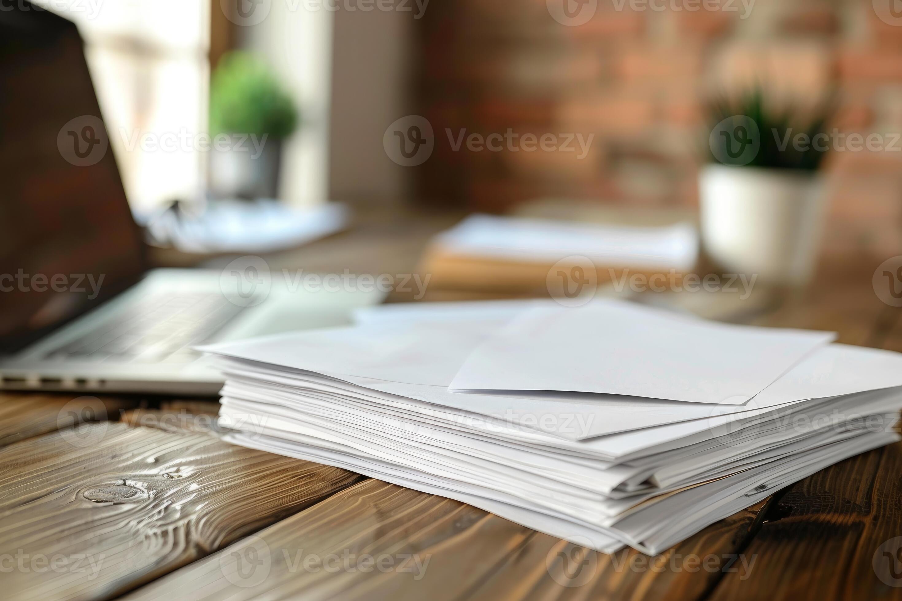 Stack of paperwork awaiting processing on desk with laptop 52662963 ... Stack of paperwork awaiting processing on desk with laptop 52662963 ...