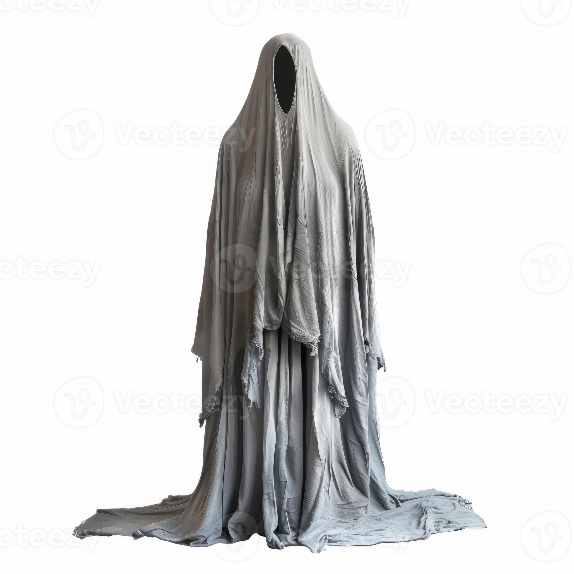 Ghostly figure wearing white sheet standing on white background 52663784 Stock Photo at Vecteezy